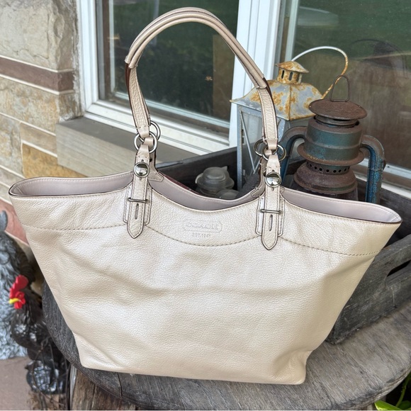 Coach | Bags | Coach Cream Leather Carly Tote Bag | Poshmark